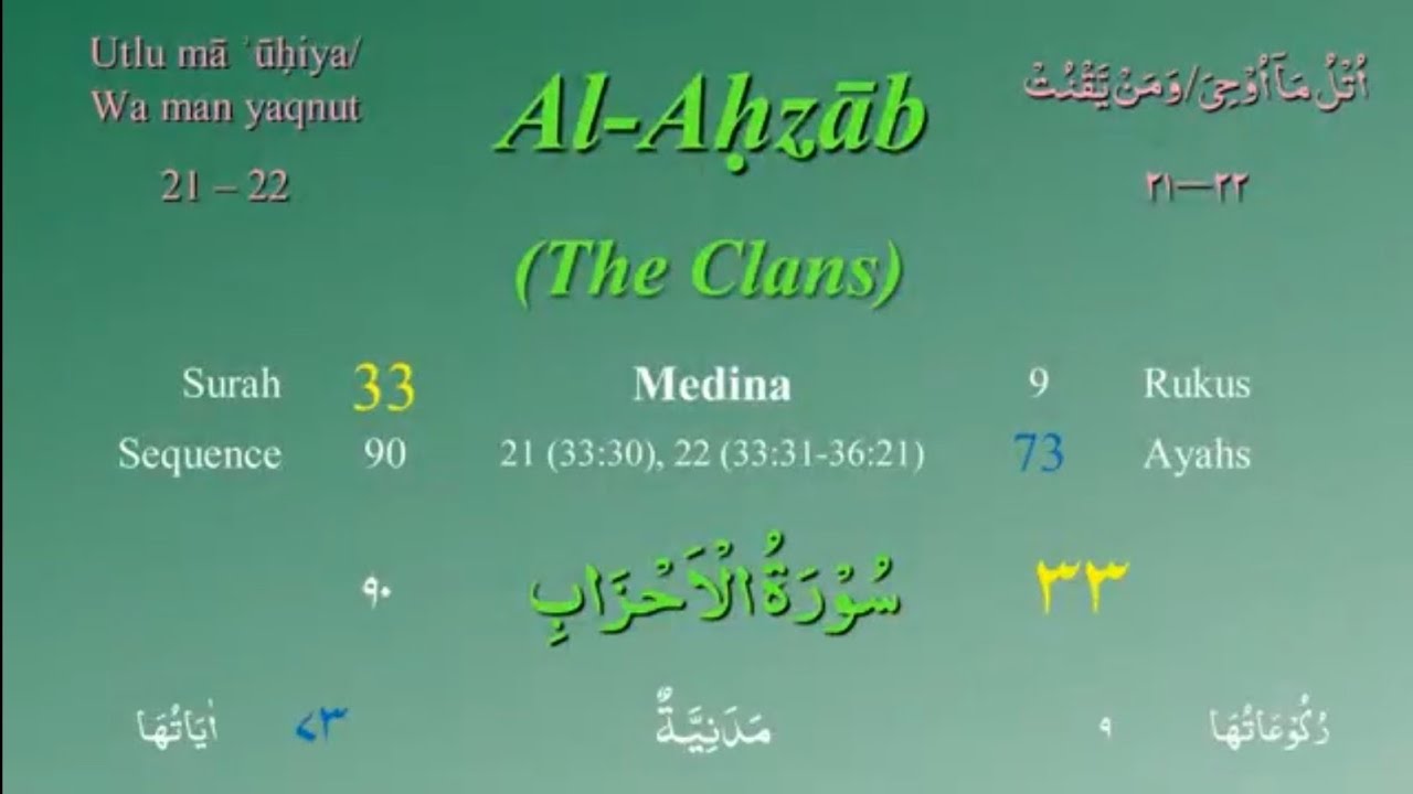 The Quran | 33. Surah Al-Ahzāb - The Clans - YouTube