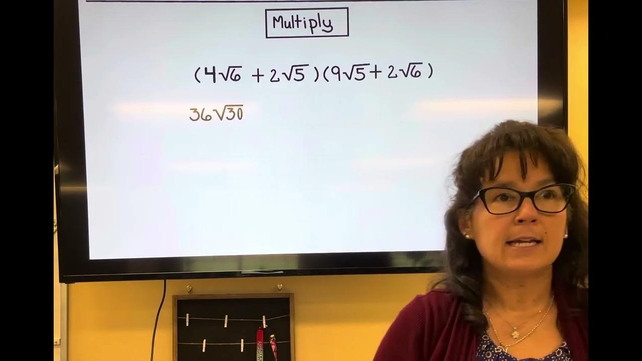Simplifying a product involving square roots using the distributive property: Advanced - YouTube