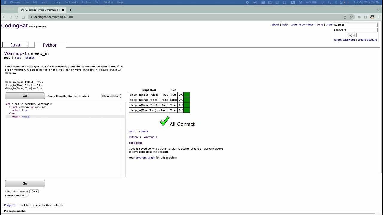 CodingBat Warmup-1"sleep_in" Simple Solution - YouTube