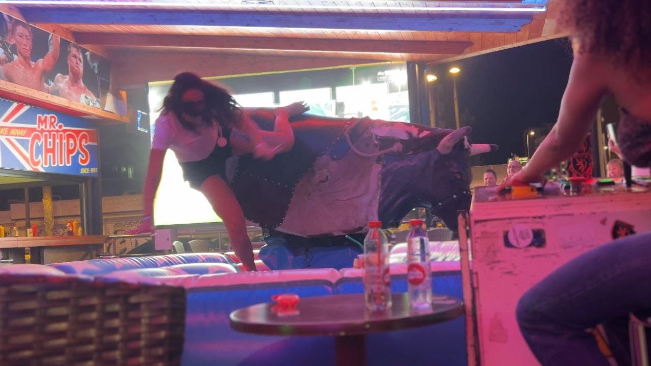 BULL RIDE IN BENIDORM 🔥MECHANUCAL BULL in Spain 2024 4K OCTOBER - YouTube