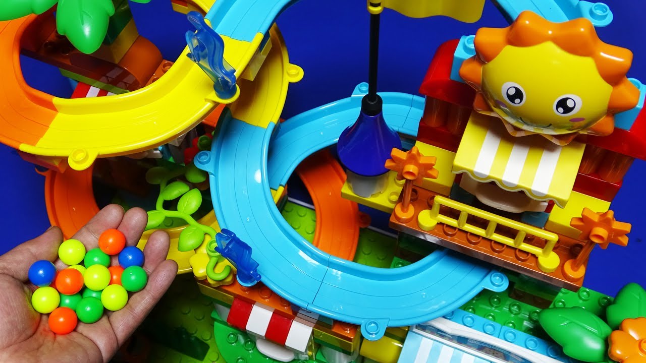Marble Track Set ASMR ☆ Building Block Rolling Ball & Car 211 Pieces ...