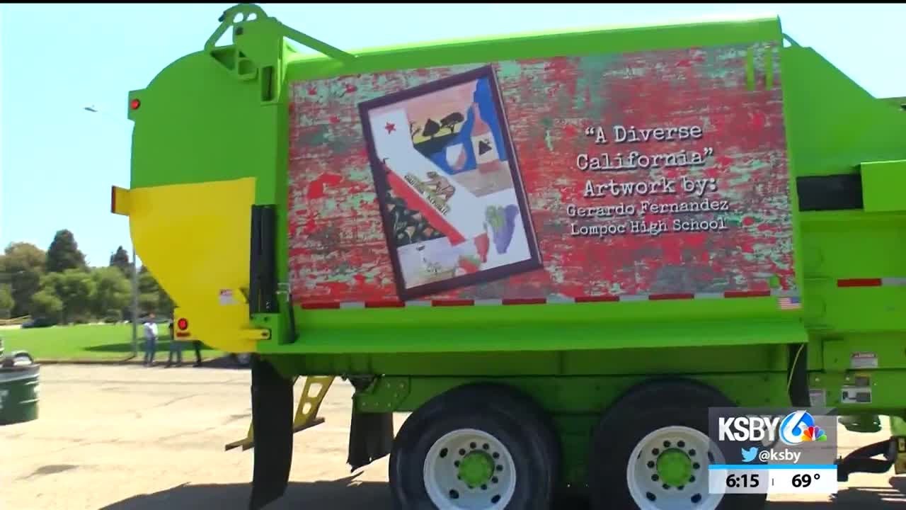 Lompoc unveils new garbage trucks decorated with murals - YouTube