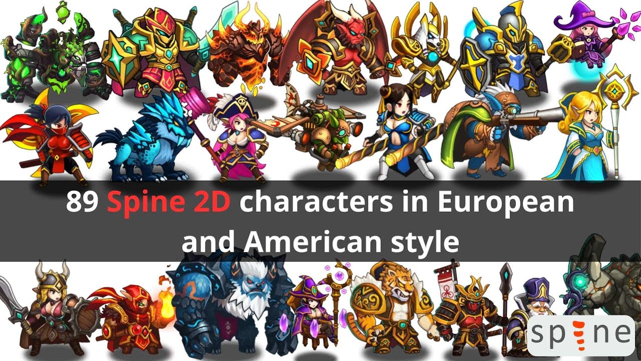 89 Spine 2D characters in European and American style - YouTube