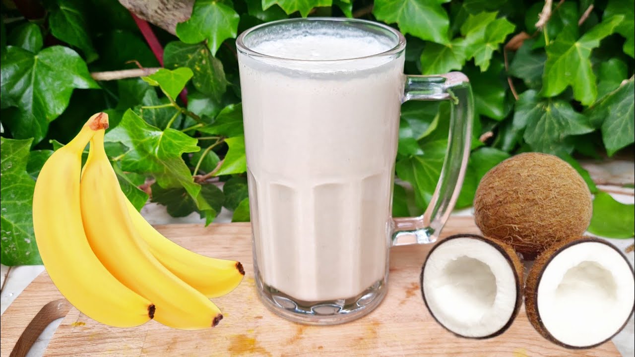 Coconut milk and ice smoothie/cool smoothie/Ice and banana summer ...