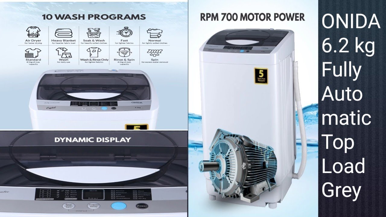 ONIDA 6.2 kg Fully Automatic Top Load Grey HINDI DEMO - YouTube