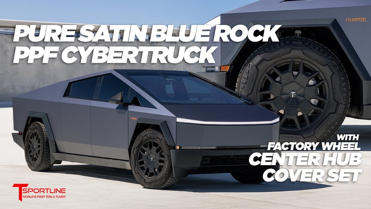 Cybertruck Wrapped in Satin Blue Rock Pure Platinum PPF with T ...