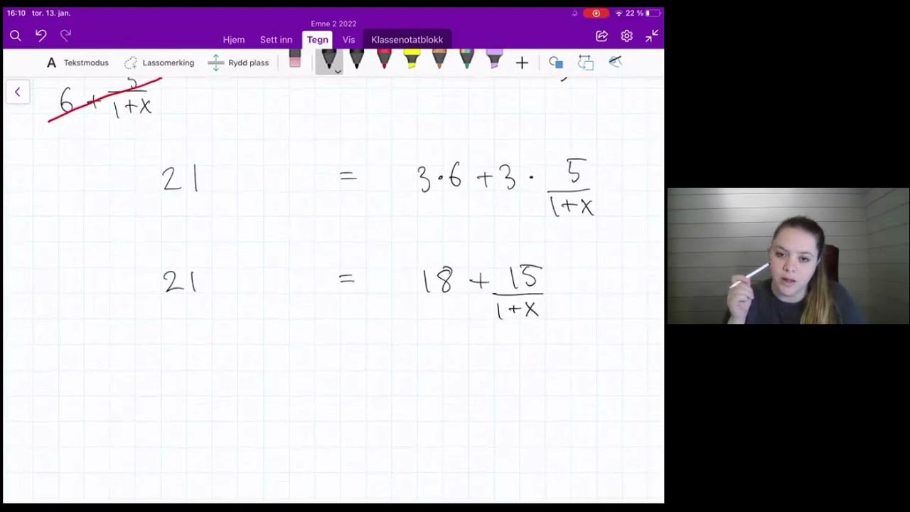 Algebraisk løsning av likning med brøk i brøk - YouTube