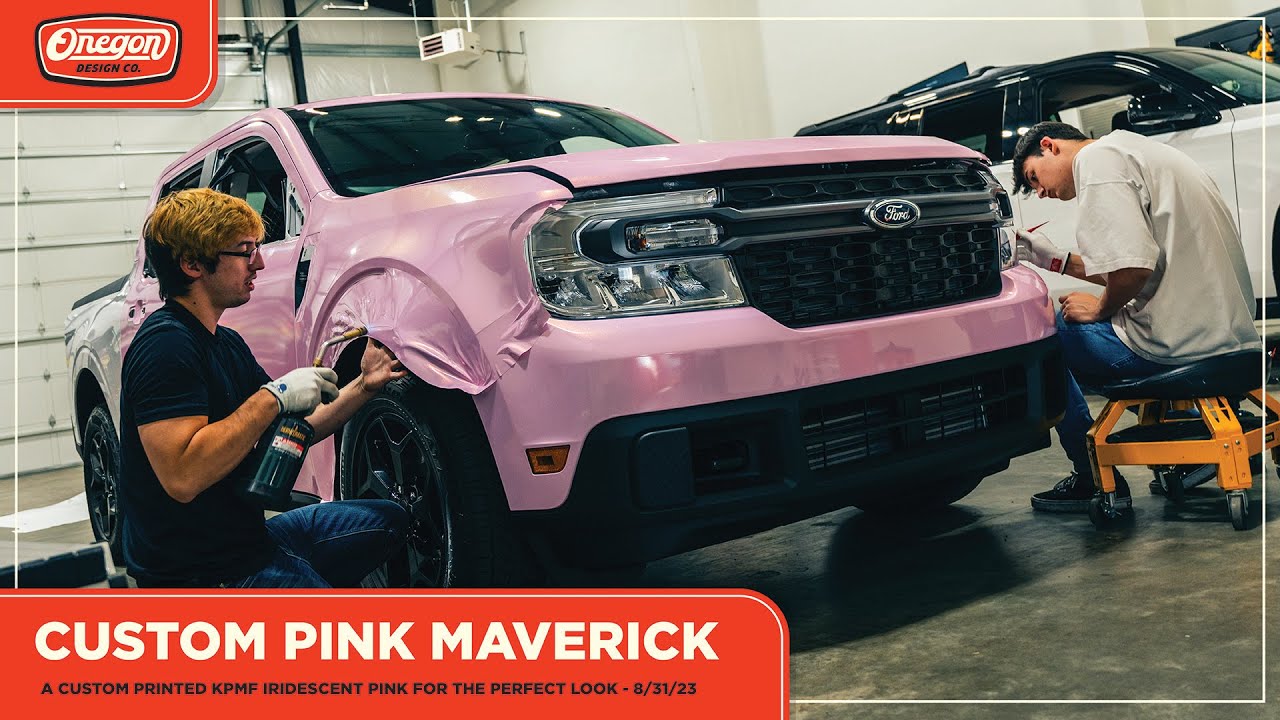 Wrapping a Ford Maverick in a custom printed iridescent pink. - YouTube