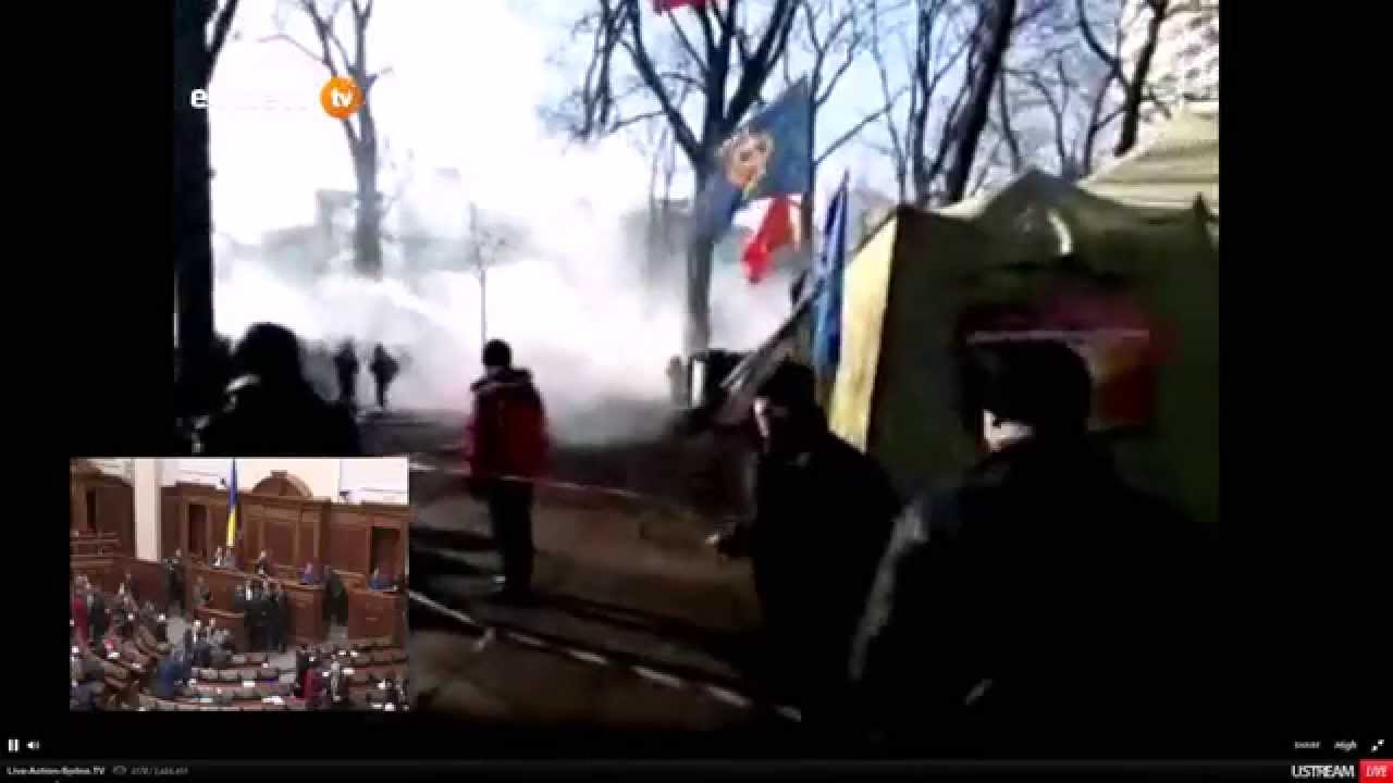 Riot Police Tear Gas Euromaidan Protesters In Kyiv Ukraine - YouTube