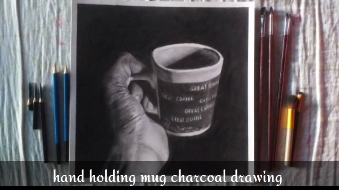 Hyper realistic Charcoal drawing(a coffee in my hand) - YouTube