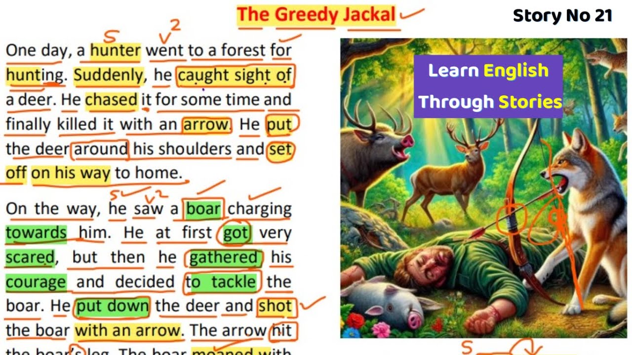 The Greedy jackal || Learn Story Reading || Moral English Stories ...