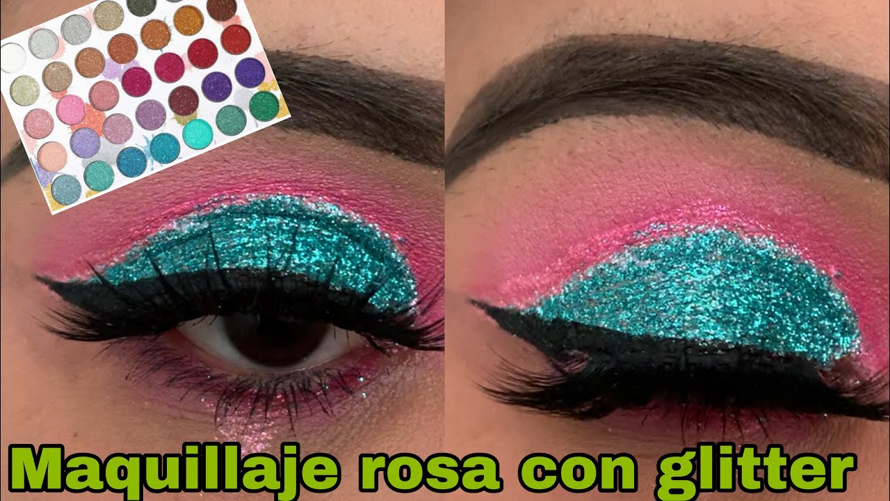 Tutorial maquillaje rosa con glitter - YouTube
