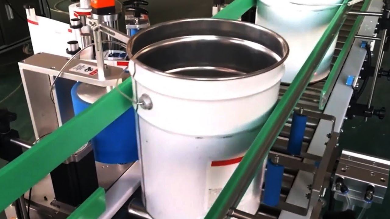 Paint bucket labeling machine container with handle sticker labeller ...