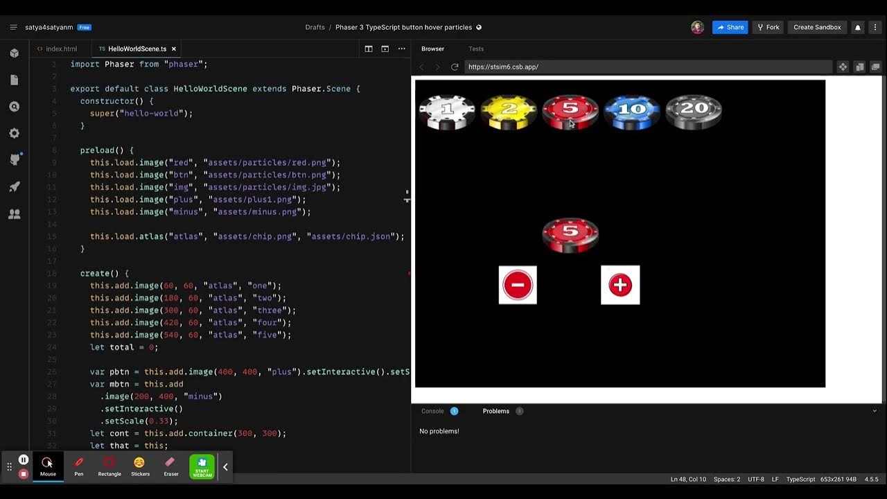 Phaser 3 TypeScript casino coin stacking CodeSandbox - YouTube
