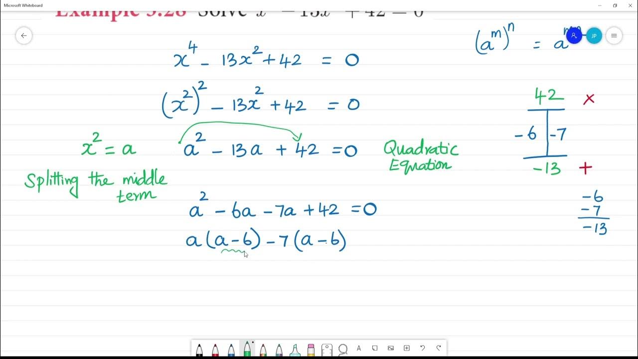 class-10-tn-3-algebra-example-3-28-solve-x-4-13x-2-42-0-youtube