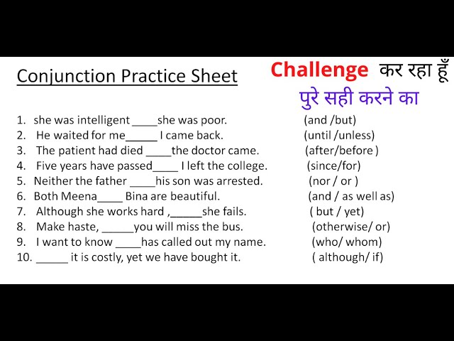 Conjunctions Exercises Although' And 'Otherwise' Conjunctions