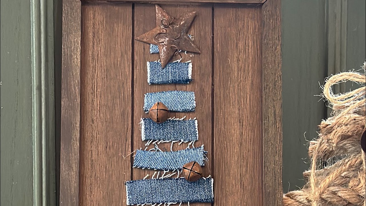 Denim Christmas Tree Using Jeans and a Dollar Tree Wood Blank-DIY - YouTube