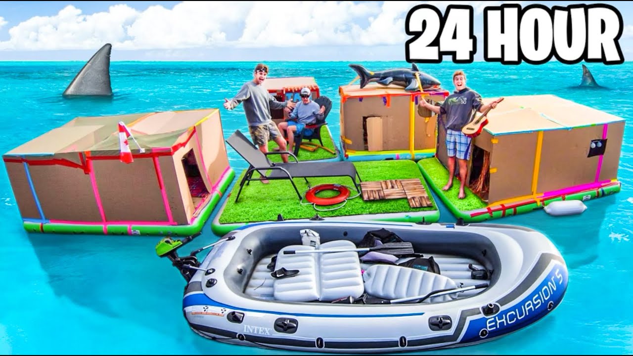 24 Hours On FLOATING Box Fort City! Prison Escape, Hotel Living & MORE ...