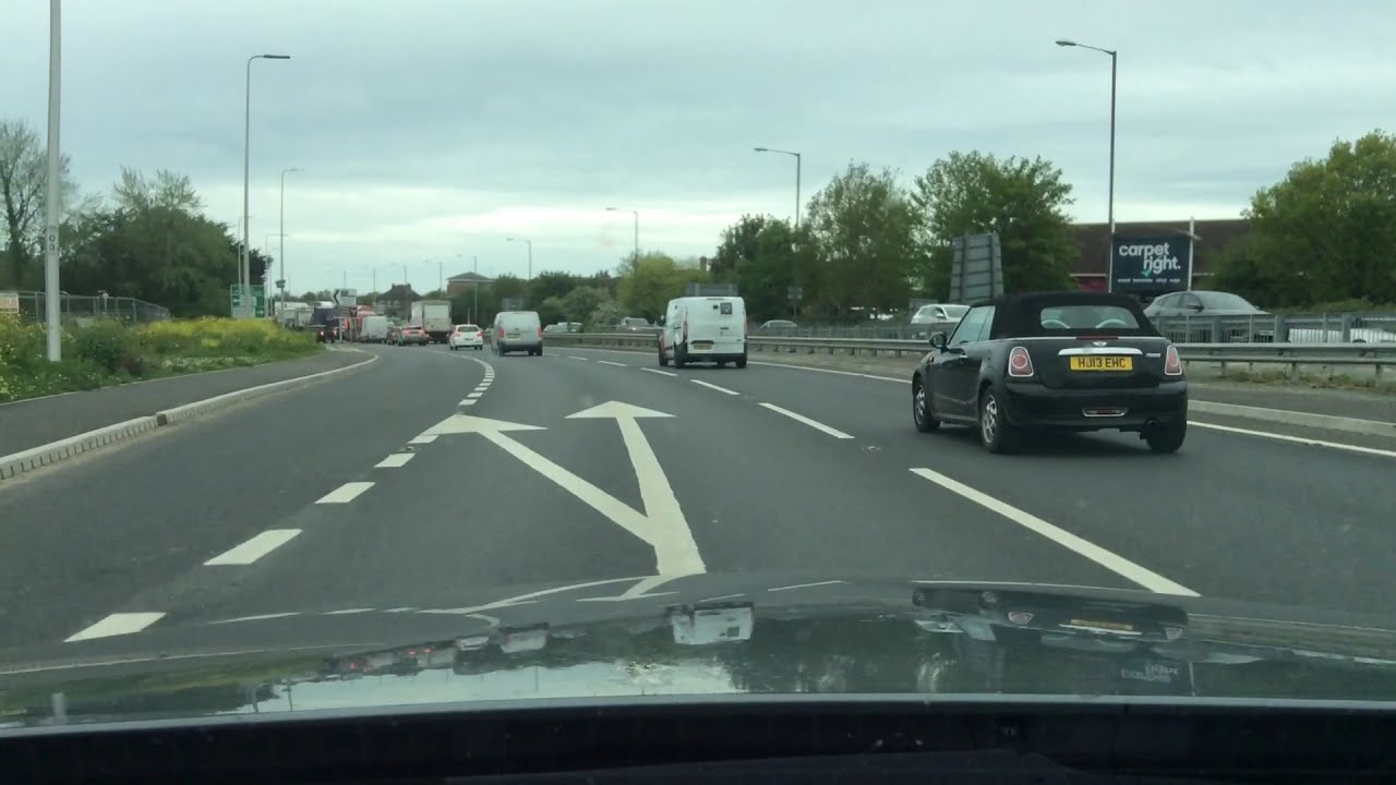 Portfield Roundabout from Chichester taking 3rd exit to Portsmouth A27 ...