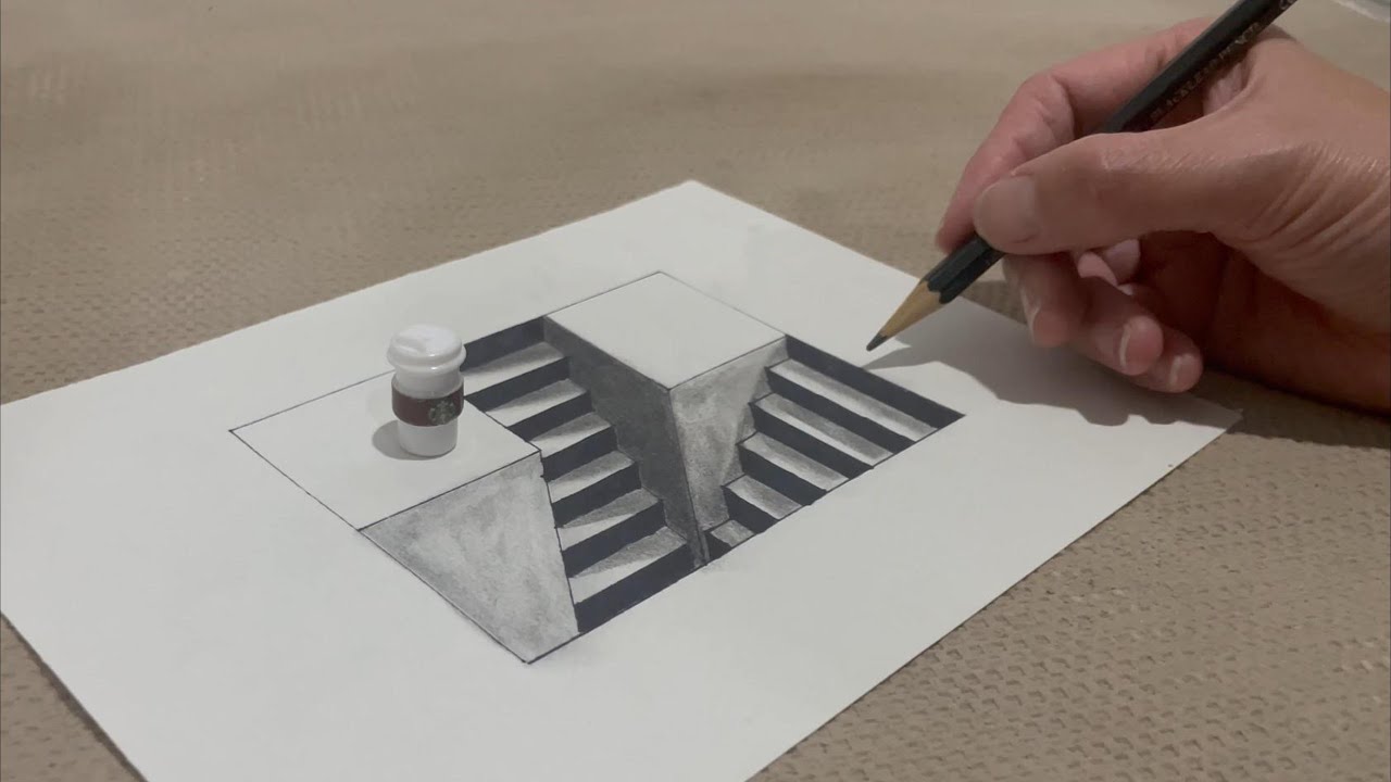 Mind-Blowing 3D Drawing - Impossible Staircase Optical Illusion! - YouTube