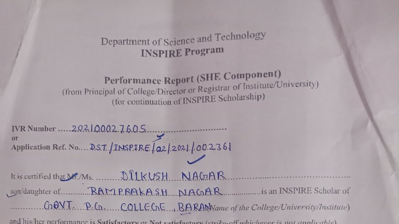 performance report for inspire scholarship - YouTube