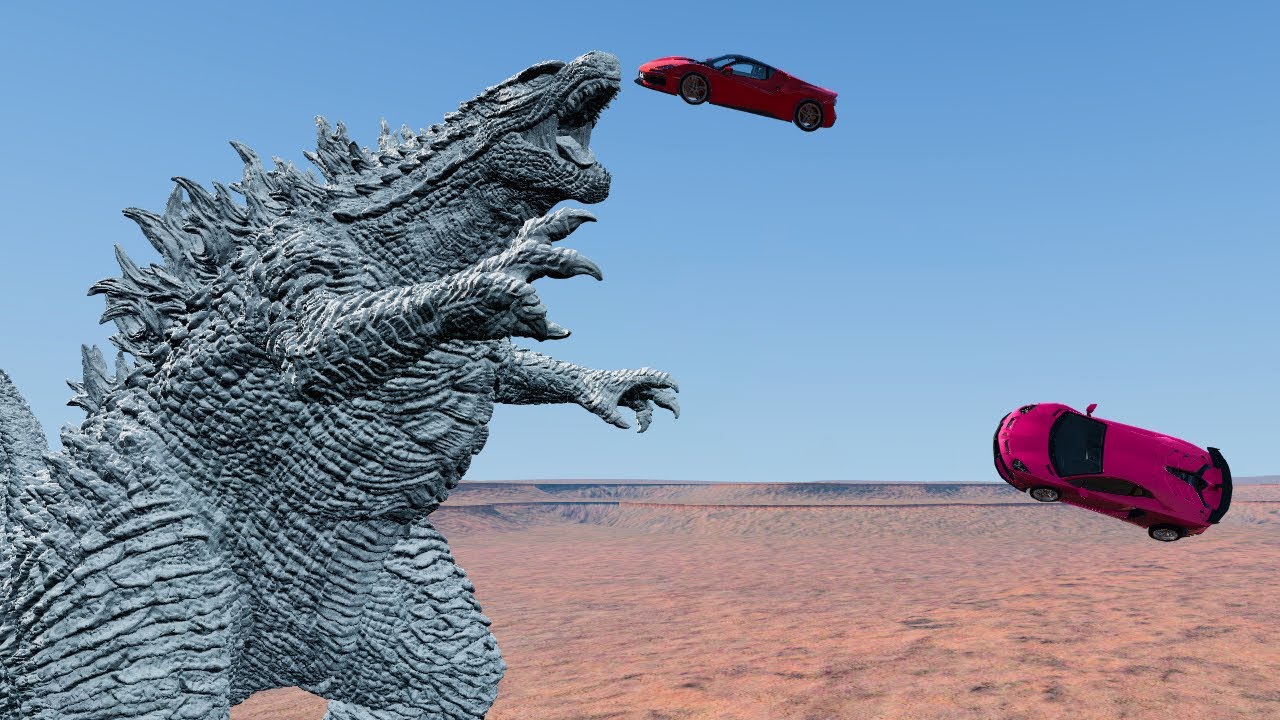 High Speed Cars vs Godzilla - BeamNG.Drive #1 - YouTube
