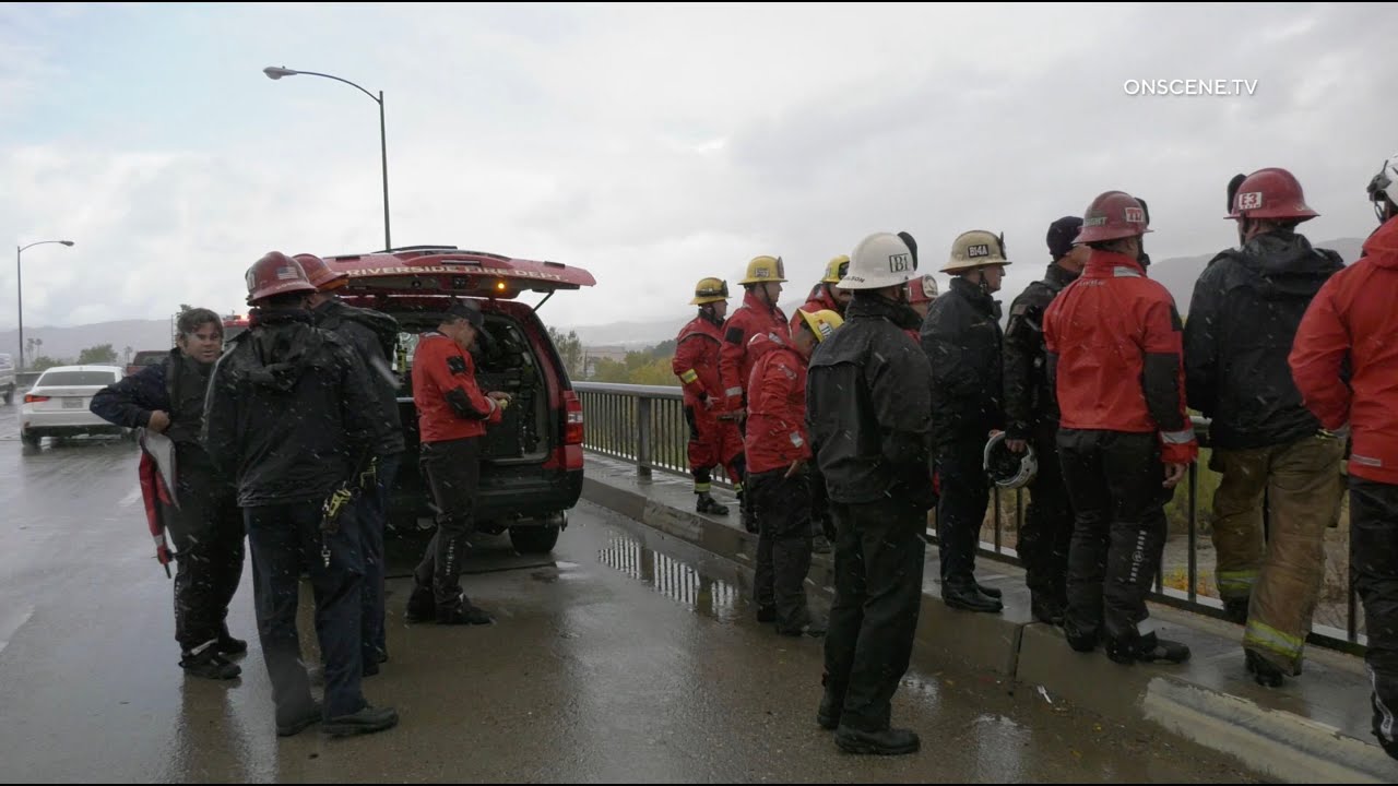 Woman Rescued By Firefighters In Swift Water Rescue | Riverside - YouTube