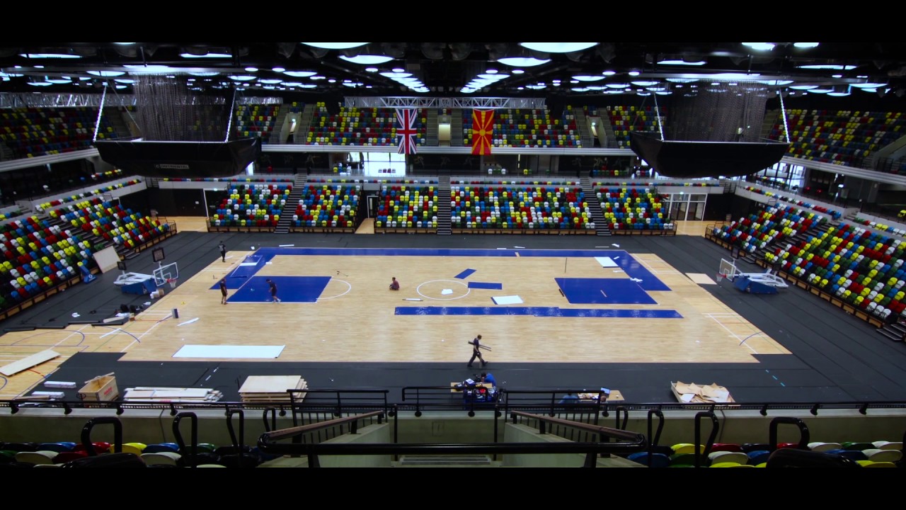 Basketball England Portable Basketball Floor and Baskets Install at the ...