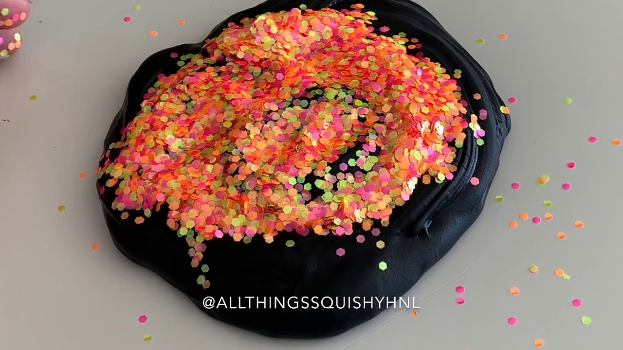 Satisfying black butter slime with neon glitter ASMR - YouTube
