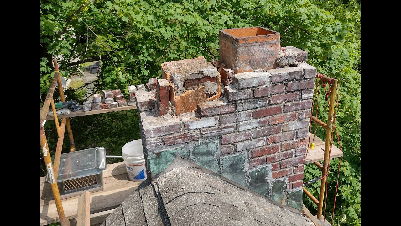 OMG This chimney almost fell over. Full video of chimney rebuild with ...