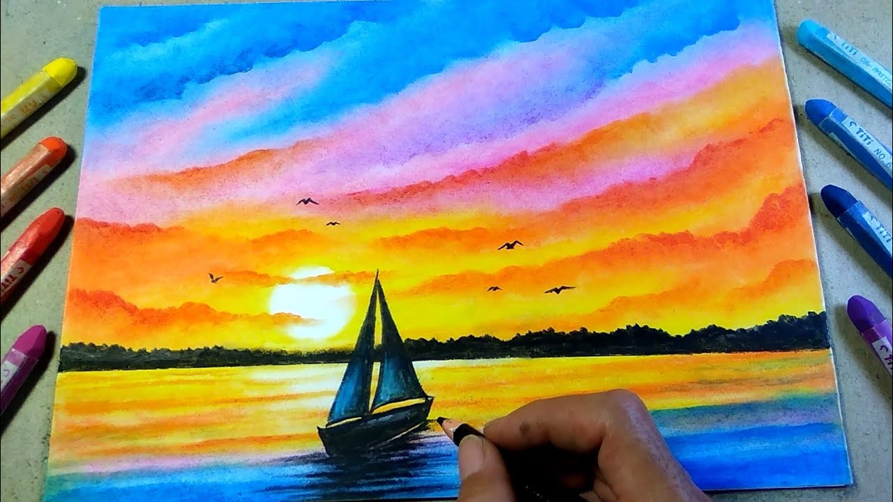Cara Menggambar Pemandangan Sunset untuk Pemula - Step by Step - YouTube