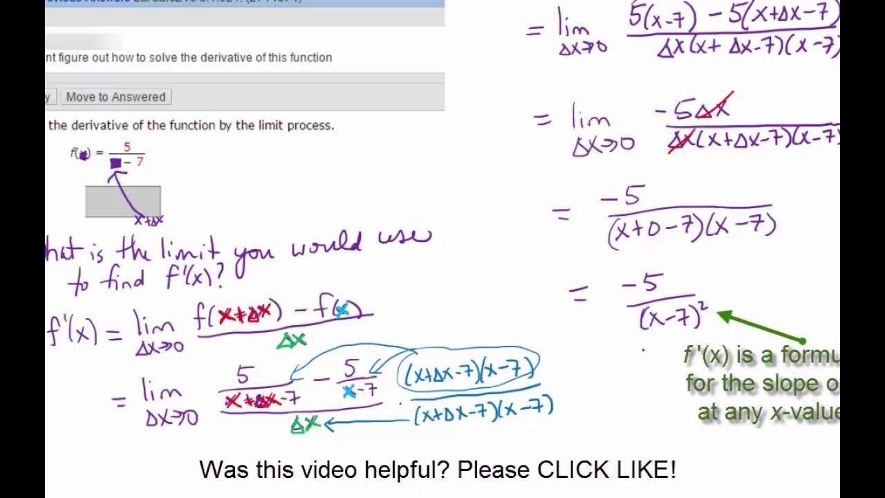 Finding Derivative Of Rational Function Using Limit of Difference Quotient - YouTube