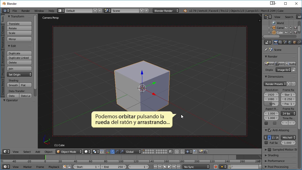 01.1 Tutorial de manejo de Cámara con Blender 2.7x. Encuadre bloqueando la vista de cámara - YouTube