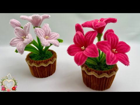 Cách làm chậu hoa Ly mini bằng kẽm nhung - How to make a Lilies flower mini Pot ! #hms2