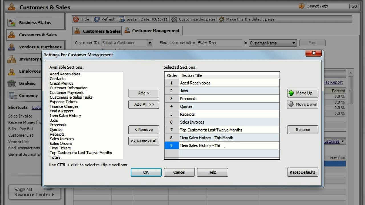 Customizing the Customer Management Center in Sage 50 Accounting - YouTube