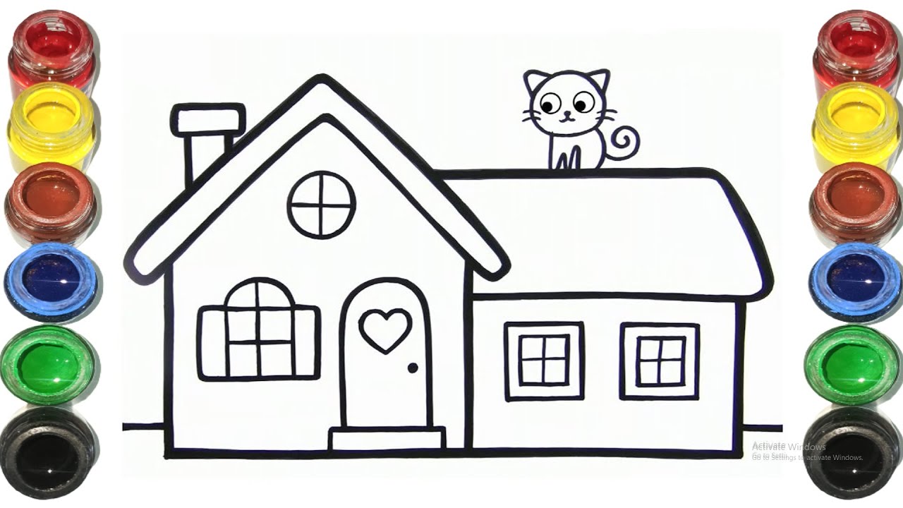 How To Draw A House || Painting & Coloring || House drawing for kids ...