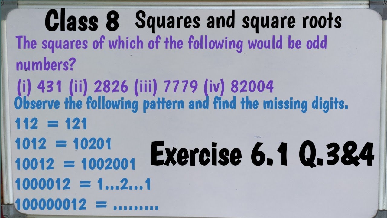 class 8 ex. 6.1 q3&4 | squares and square roots | odd numbers |ncert ...