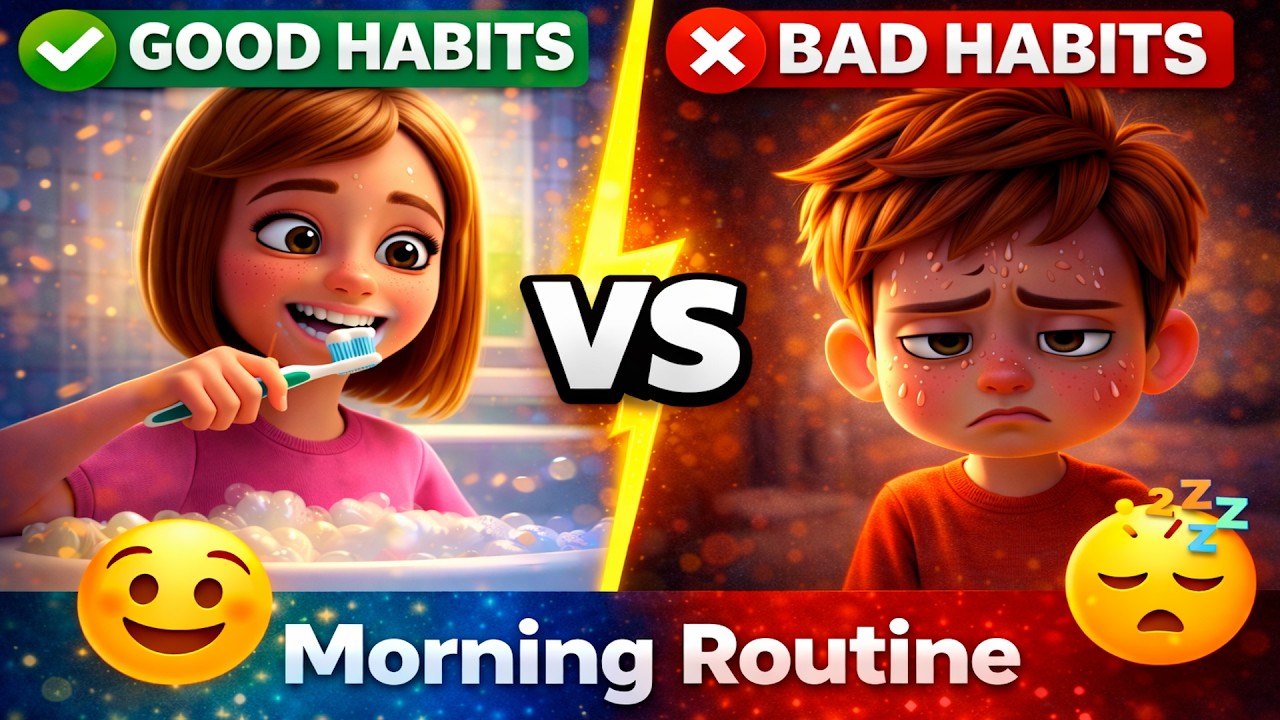 Good Habits vs Bad Habits 🌞 Morning Routine for Kids! 👧👦 3D Animated ...