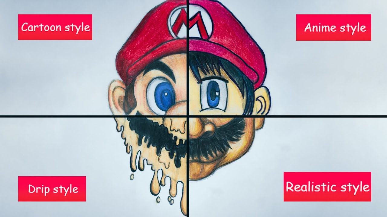 Drawing Super Mario in 4 different styles - YouTube