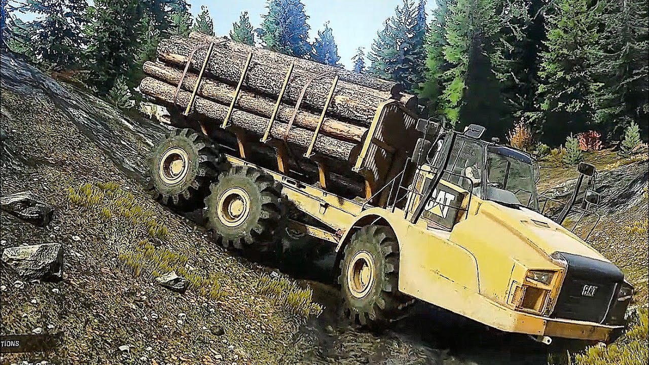 Caterpillar 745C Extreme Offroader | Transporting a Medium Logs ...
