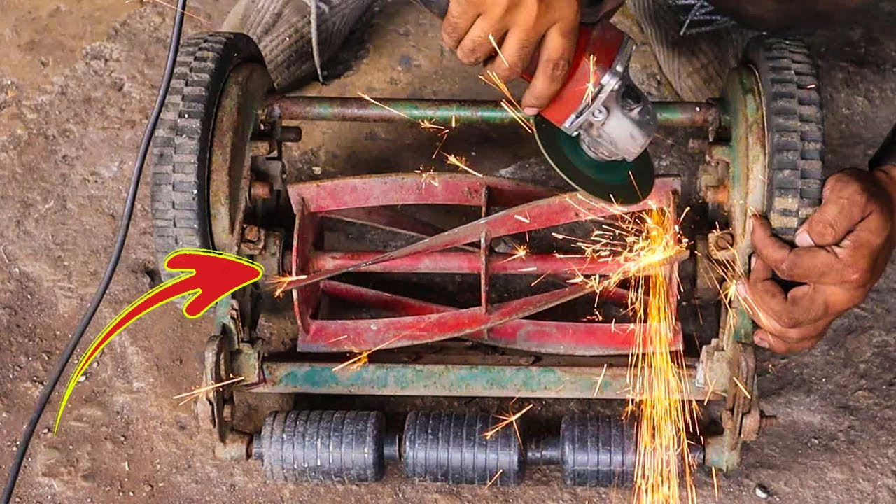 How To Repair Manual Grass Cutting Machine ||sharpen Easy method ...