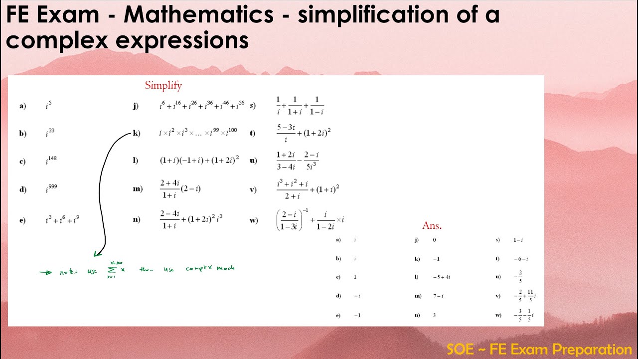 FE Exam - Mathematics - simplification of a complex expressions - YouTube
