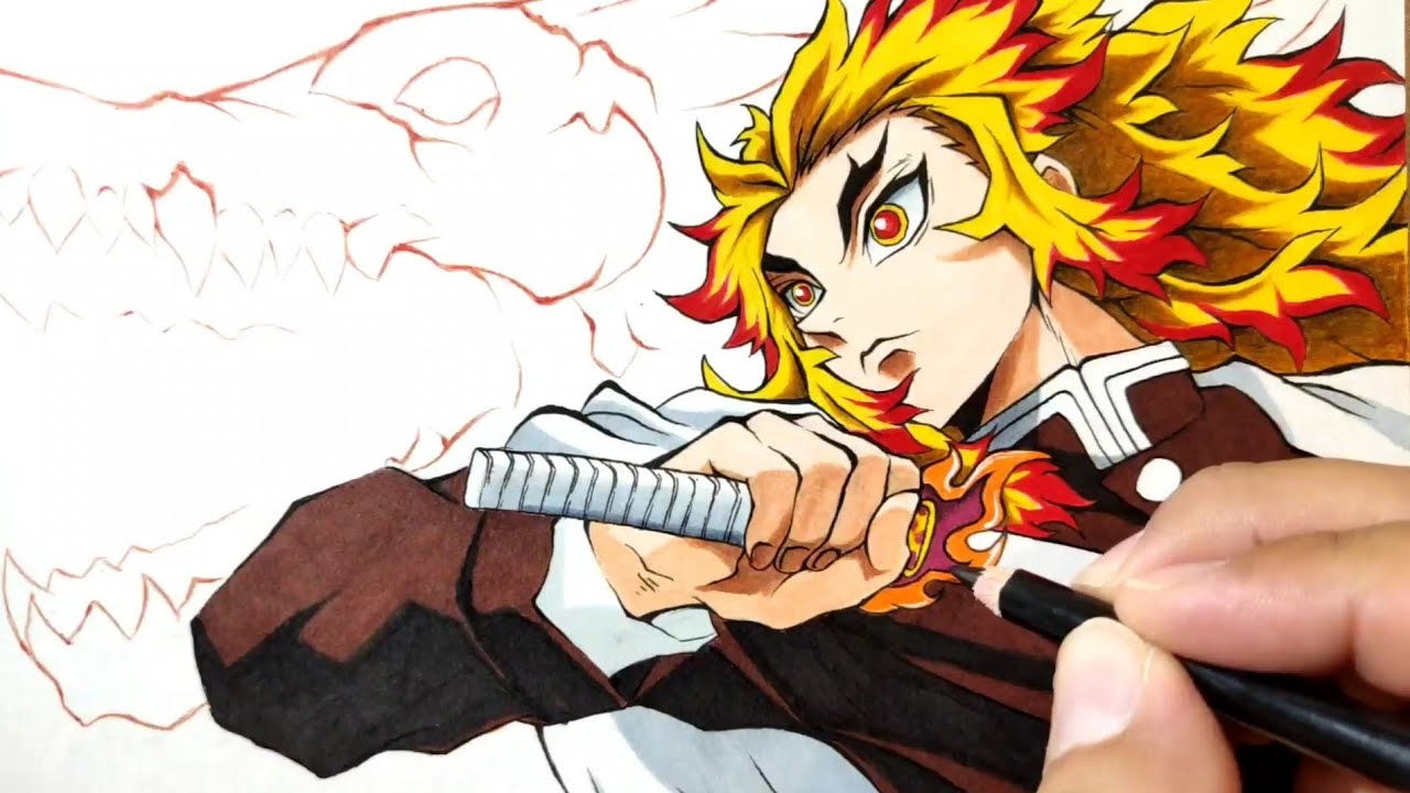 Real-Time Drawing kyojuro rengoku part 3 | Kimetsu no yaiba - YouTube