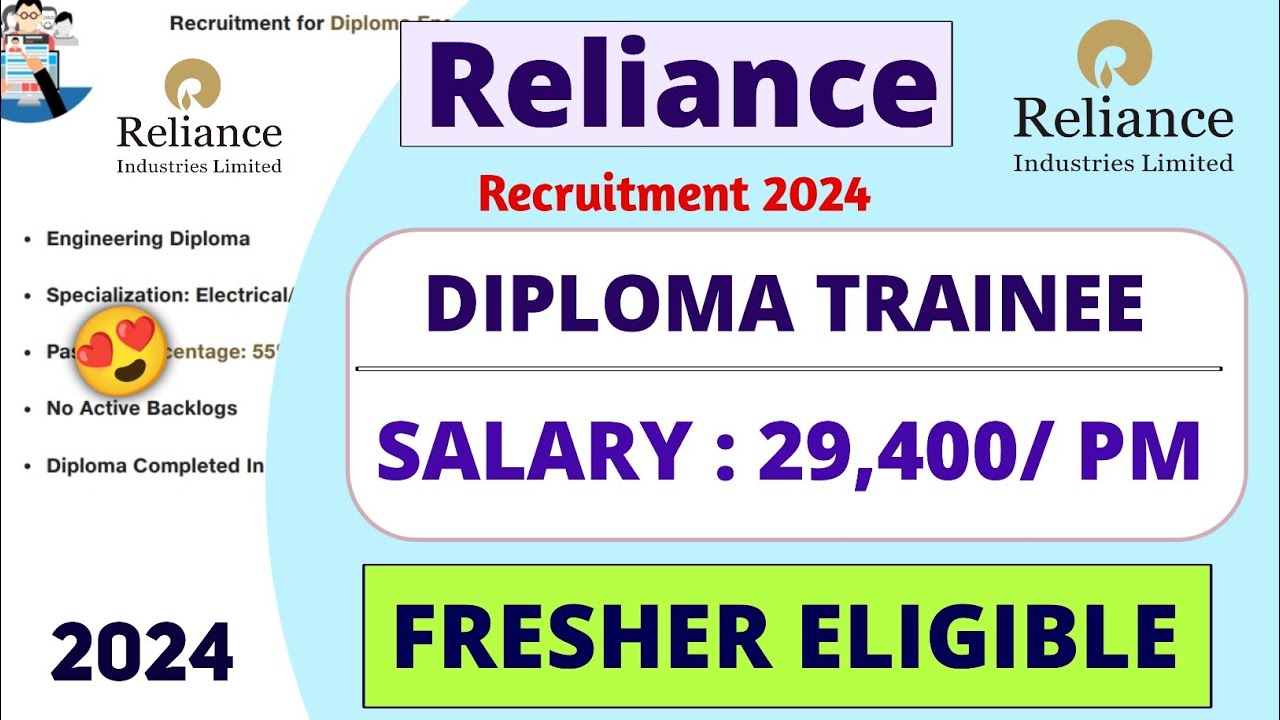 Reliance Industry Diploma Engineer Trainee 2024 😍। Fresher। Reliance ...