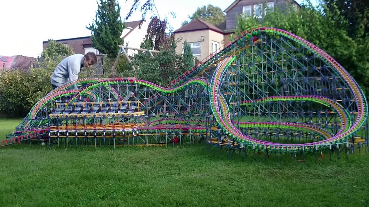 K'nex Crystal Beach Cyclone Inspired Wooden Coaster Test Run - YouTube