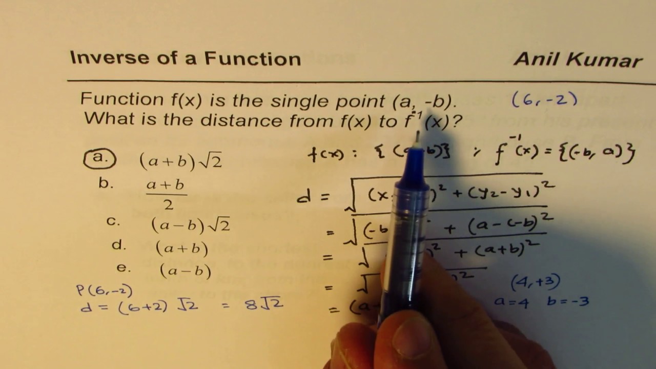 How to find the distance between points of function and its inverse ...
