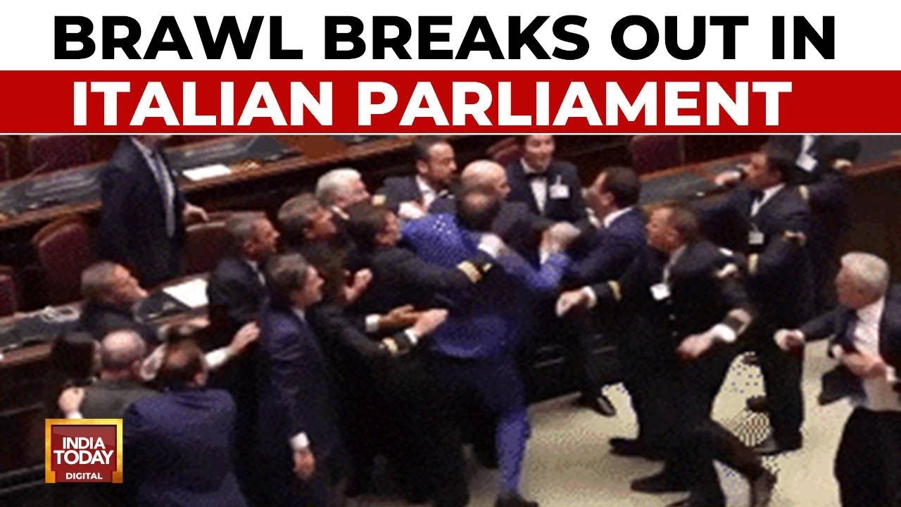 Italian Lawmakers Clash Over A Bill In Parliament, Video Of Brawl Goes ...