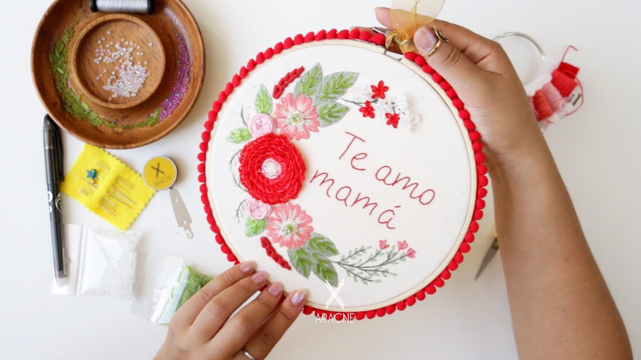 VIDEO TUTORIAL demostrativo KIT DE BORDADO "TE AMO MAMÁ" - YouTube