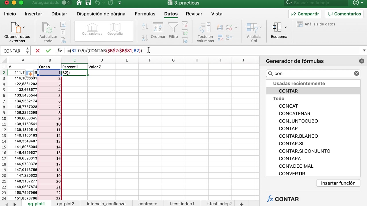 Gráficos cuantil-cuantil con Excel®. Normalidad de datos. - YouTube