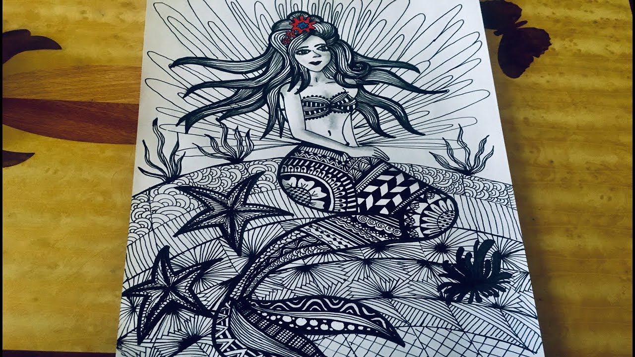 Doodle Art of Mermaid - Zentangle - YouTube